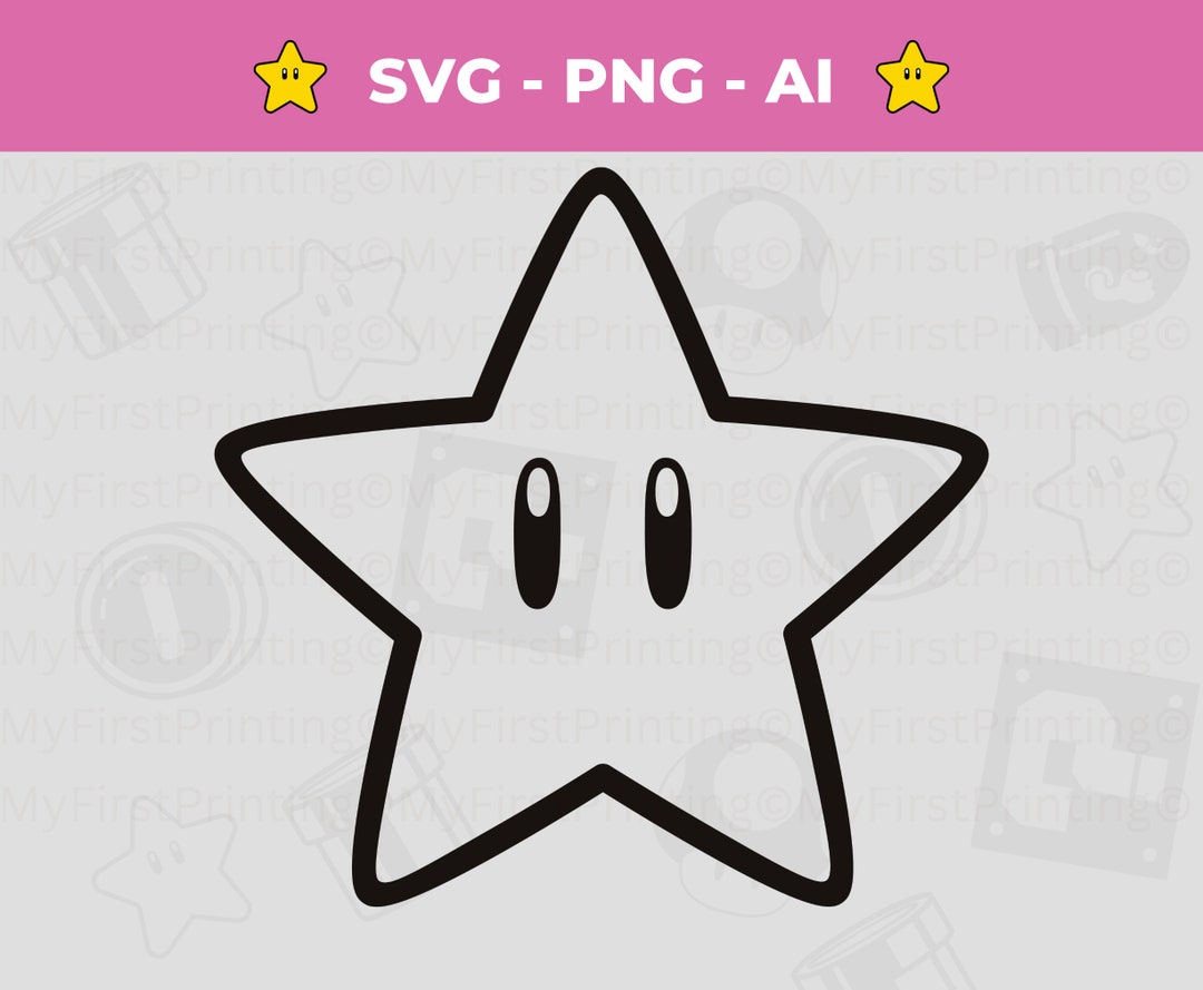 Mario Super Star Outline Vector Cut File: SVG, PNG, AI (digital ...