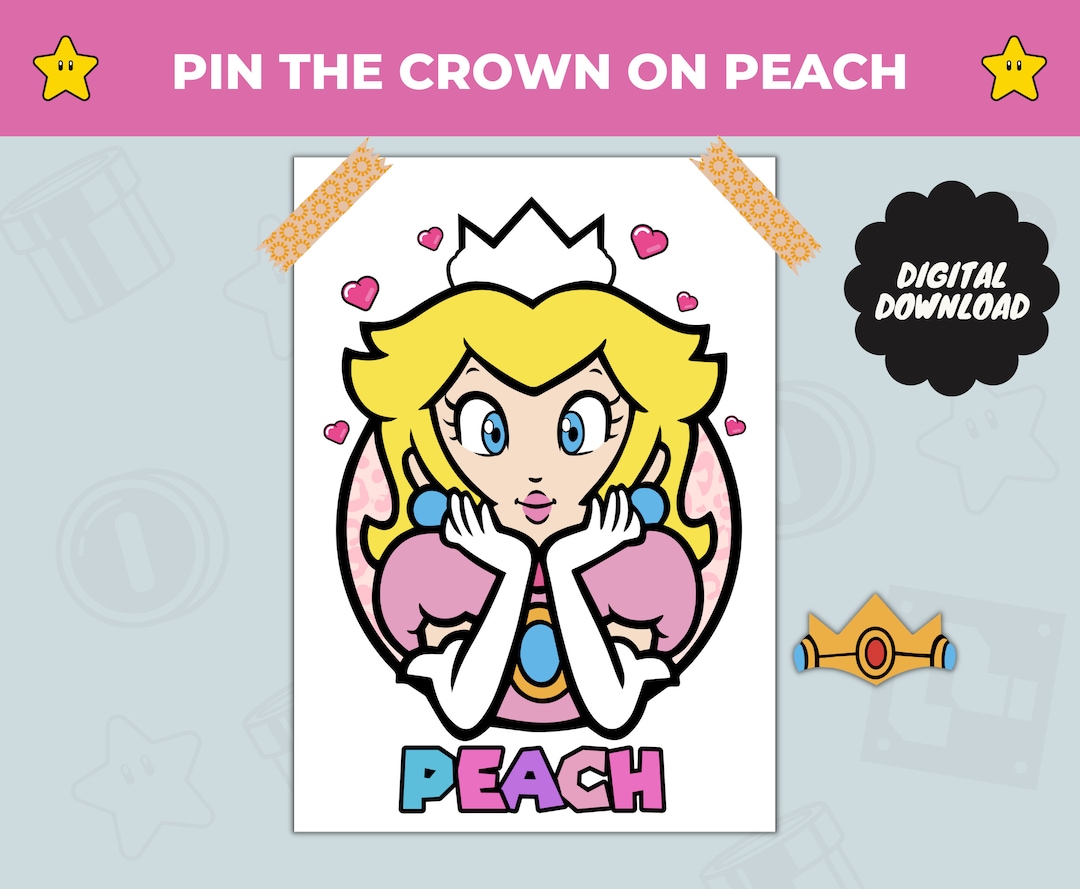 Pin the Crown on Princess Peach Activity Game INSTANT DOWNLOAD Mario ...