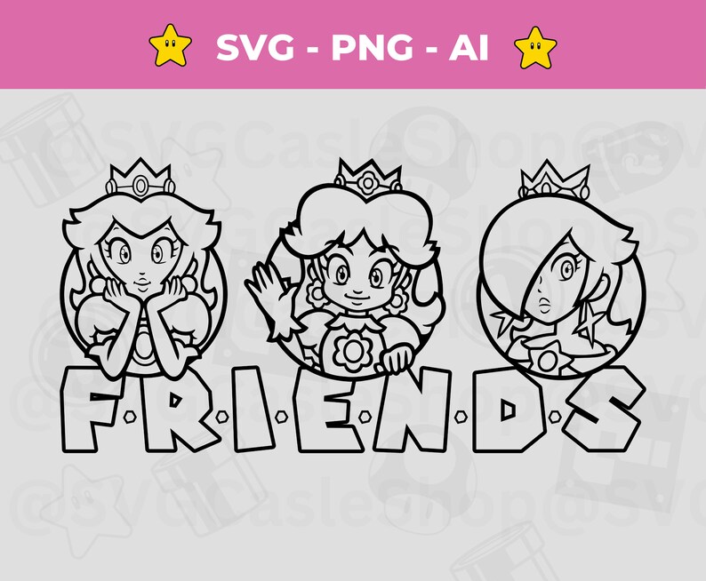 Princess Peach Friends SVG: Mario Bros Cricut Cut File (digital ...