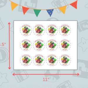 Custom Super Mario Thank You Round Stickers - Digital Birthday Party ...