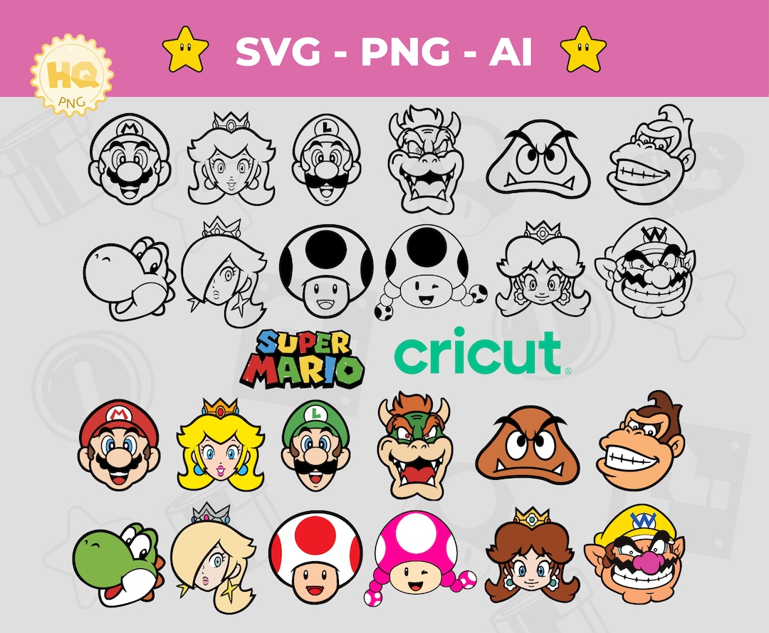 Super Mario Head SVG Bundle: Game Characters for Cricut (digital ...