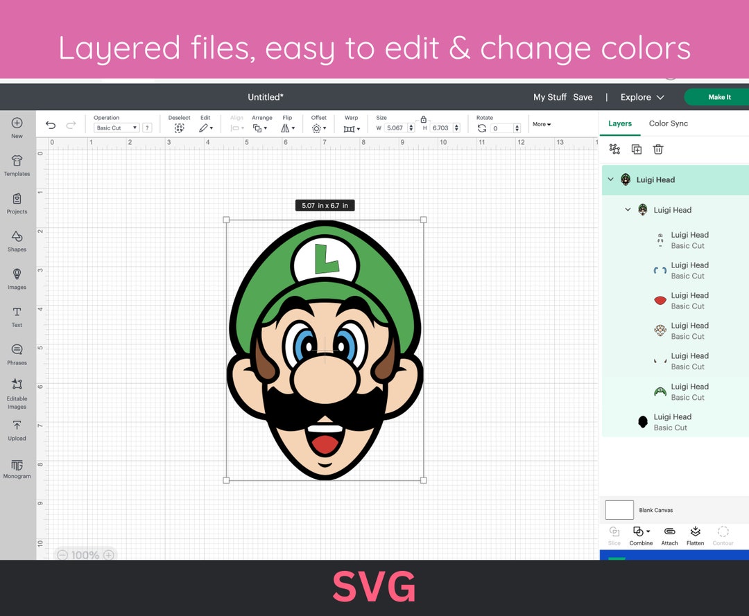 Digital Luigi Face SVG Vector Cut File - Super Mario Brothers PNG ...