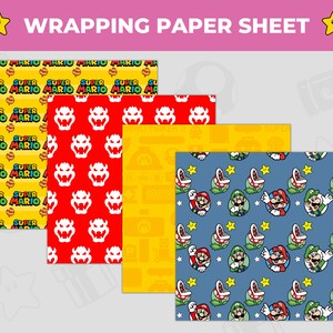 Super Mario Game Four Digital Papers - Set of 4 Wrapping Paper Sheets ...