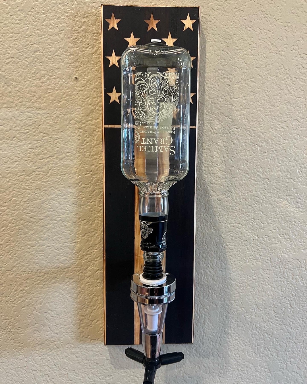 Burned Wood American Flag Rustic Liquor Dispenser- Whiskey/bourbon/man ...