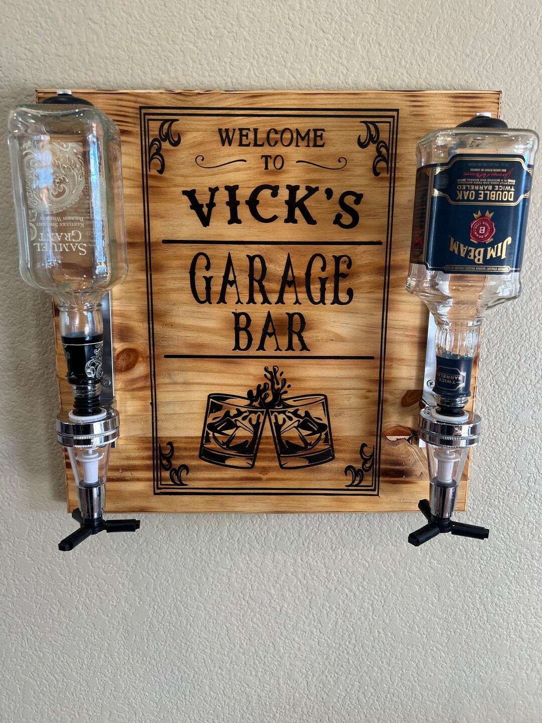 Liquor Dispenser Wall Mounted Sign- Burned Wood- Man Cave- Bar Sign ...
