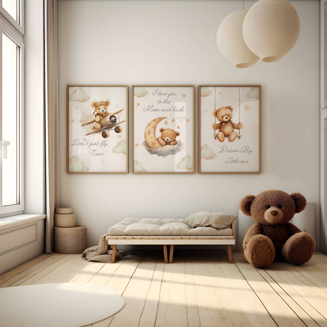 Teddy Bear Nursery, Teddy Bear Wall Art, Teddy Bear Nursery Prints, Set ...