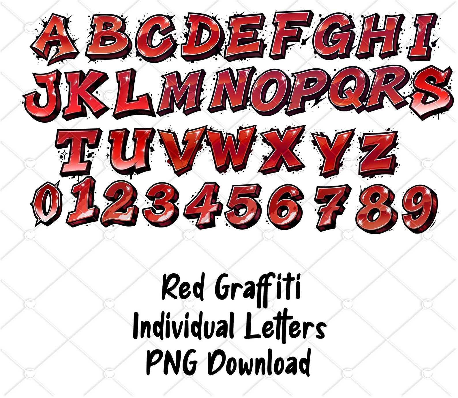 Red Alphabet PNG Bundle: Graffiti Alphabet Designs (digital Download ...