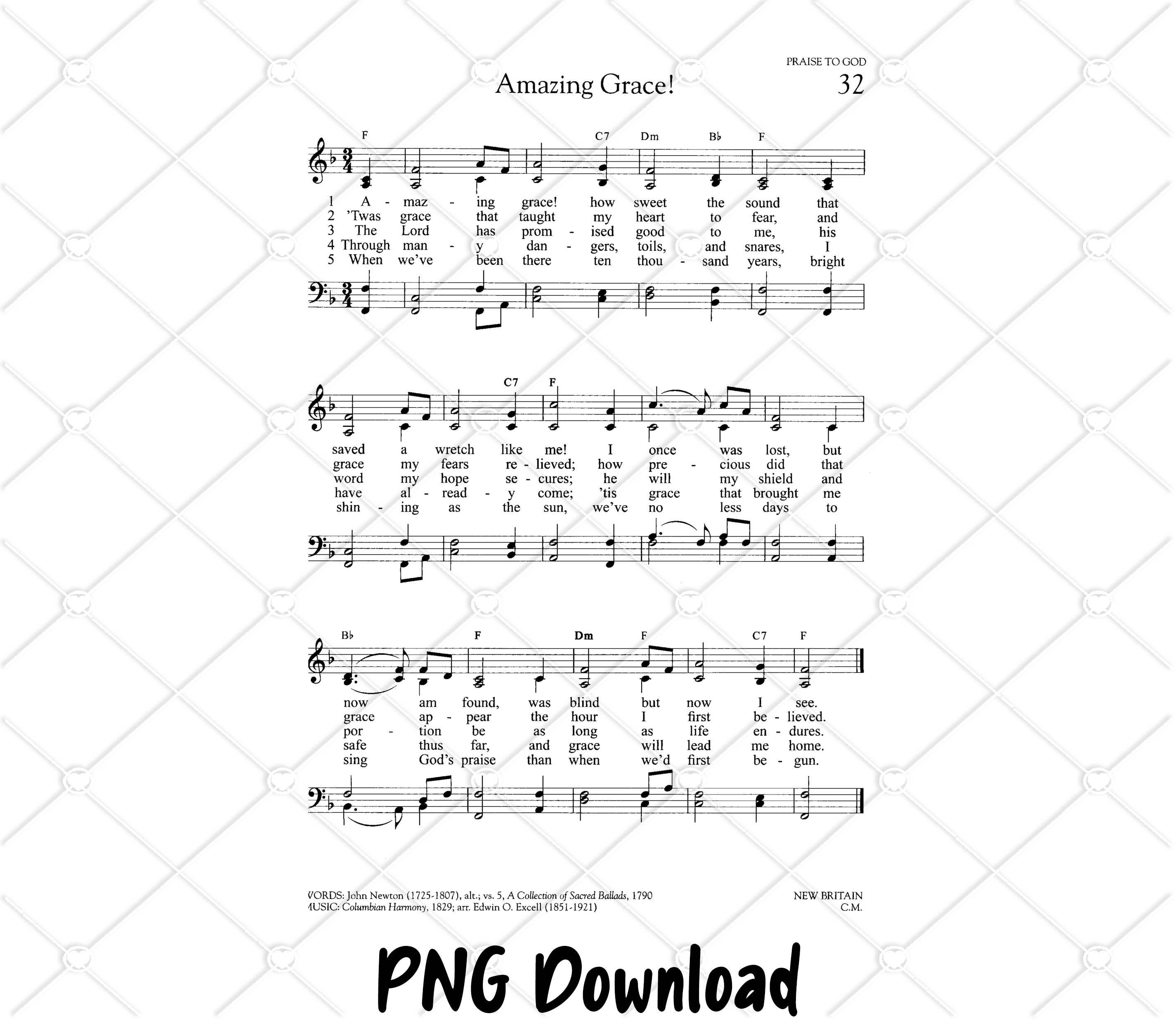 Amazing Grace Sheet Music PNG: Christian Sublimation Design Overlay - Etsy