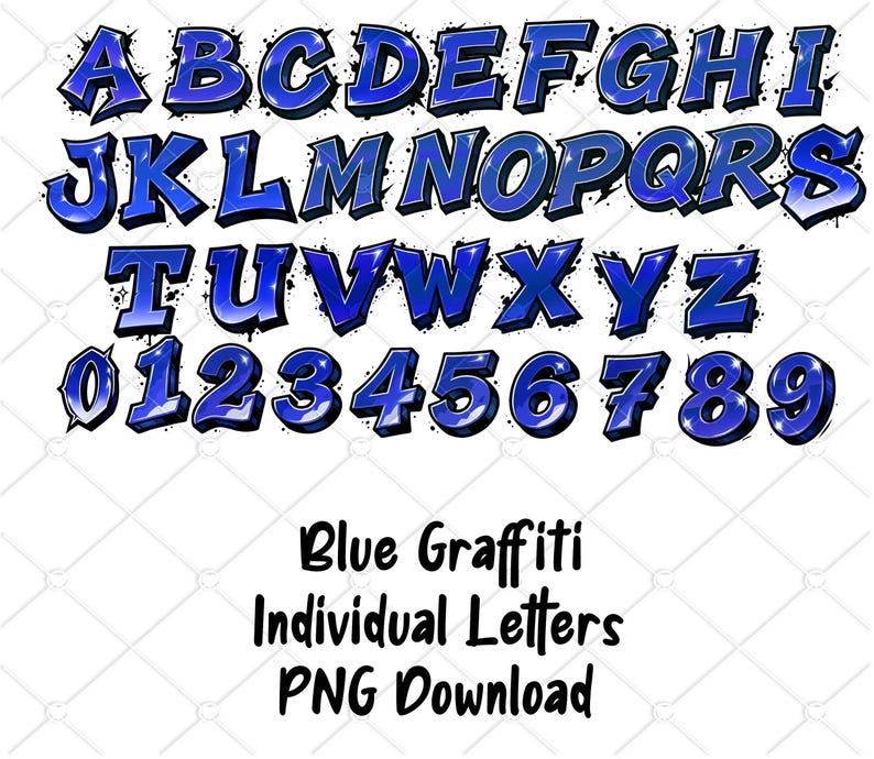 Blue Alphabet PNG Bundle: Graffiti Alphabet Designs (digital Download ...