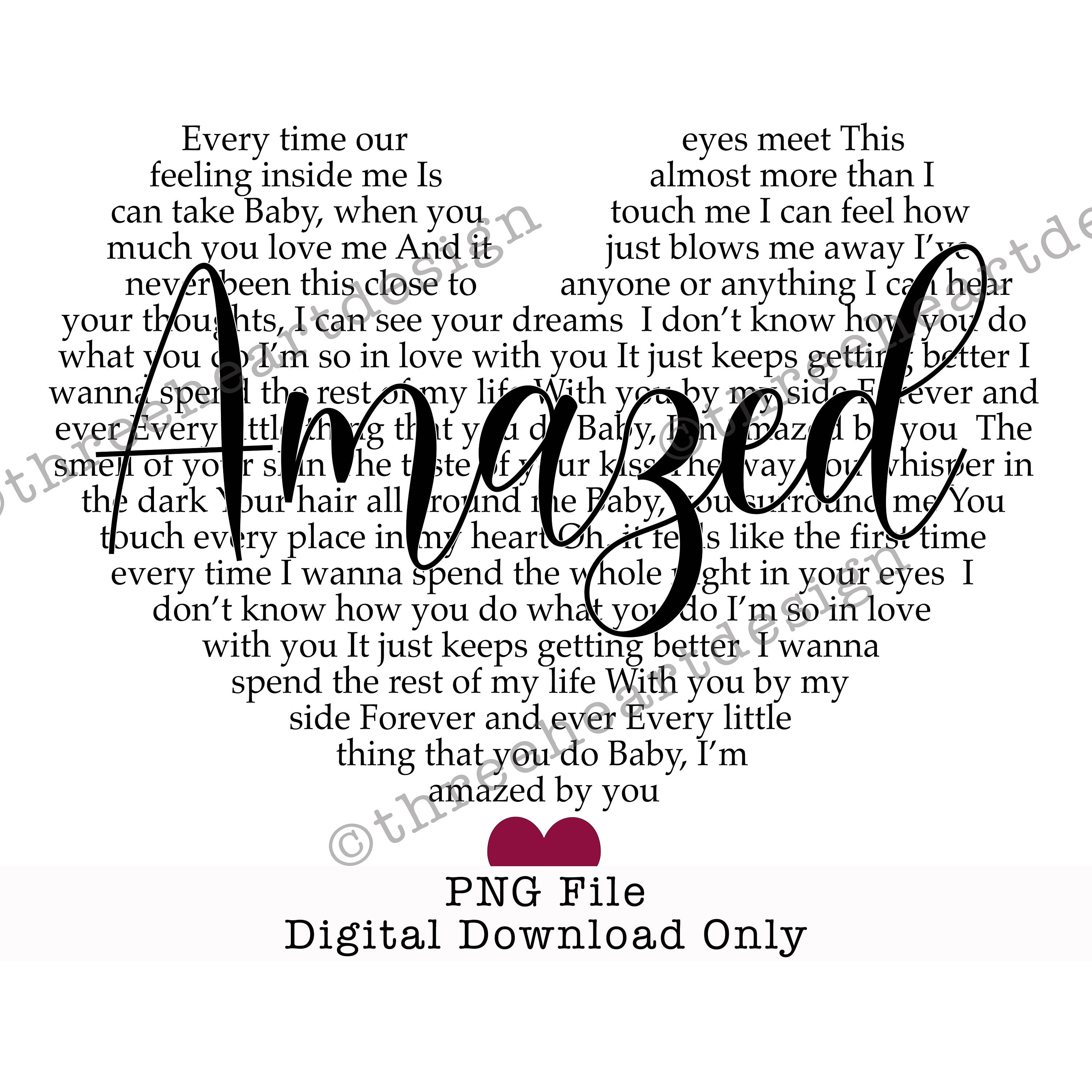 Amazed Song Lyrics Heart PNG, Sublimation Design, Wedding Gift ...