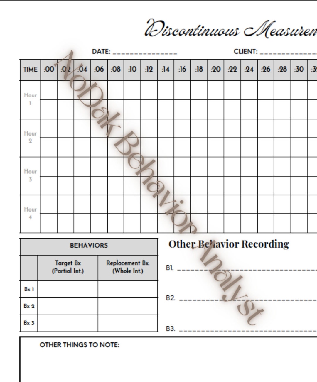 Discontinuous Measurement Data Collection Sheet - Etsy
