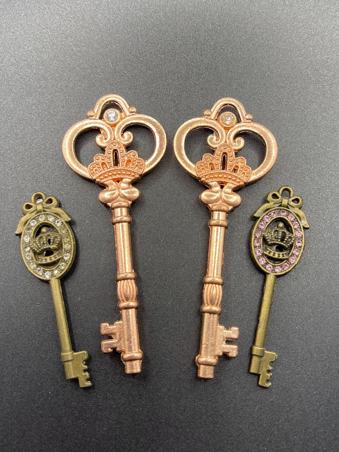 Rose Gold With Clear Gem and Crown Keys - Etsy