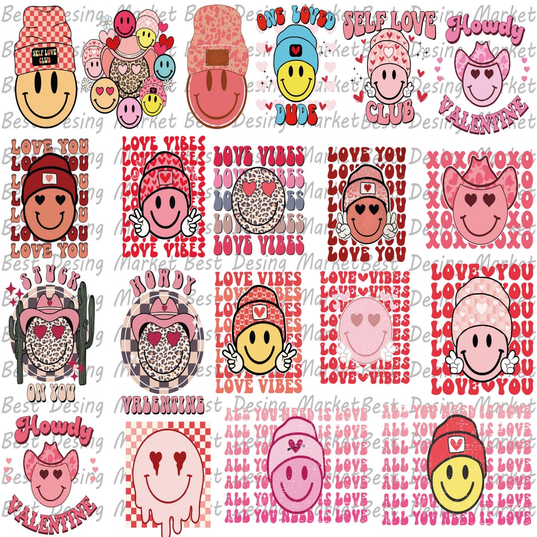 Valentines Png Bundle, Smiley Face Valentine Png, Valentine's Day Png ...