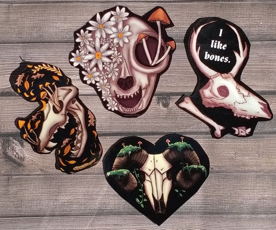 4 Count Skull Sticker Pack Sticker Gift Skull Stickers Animal Skulls ...