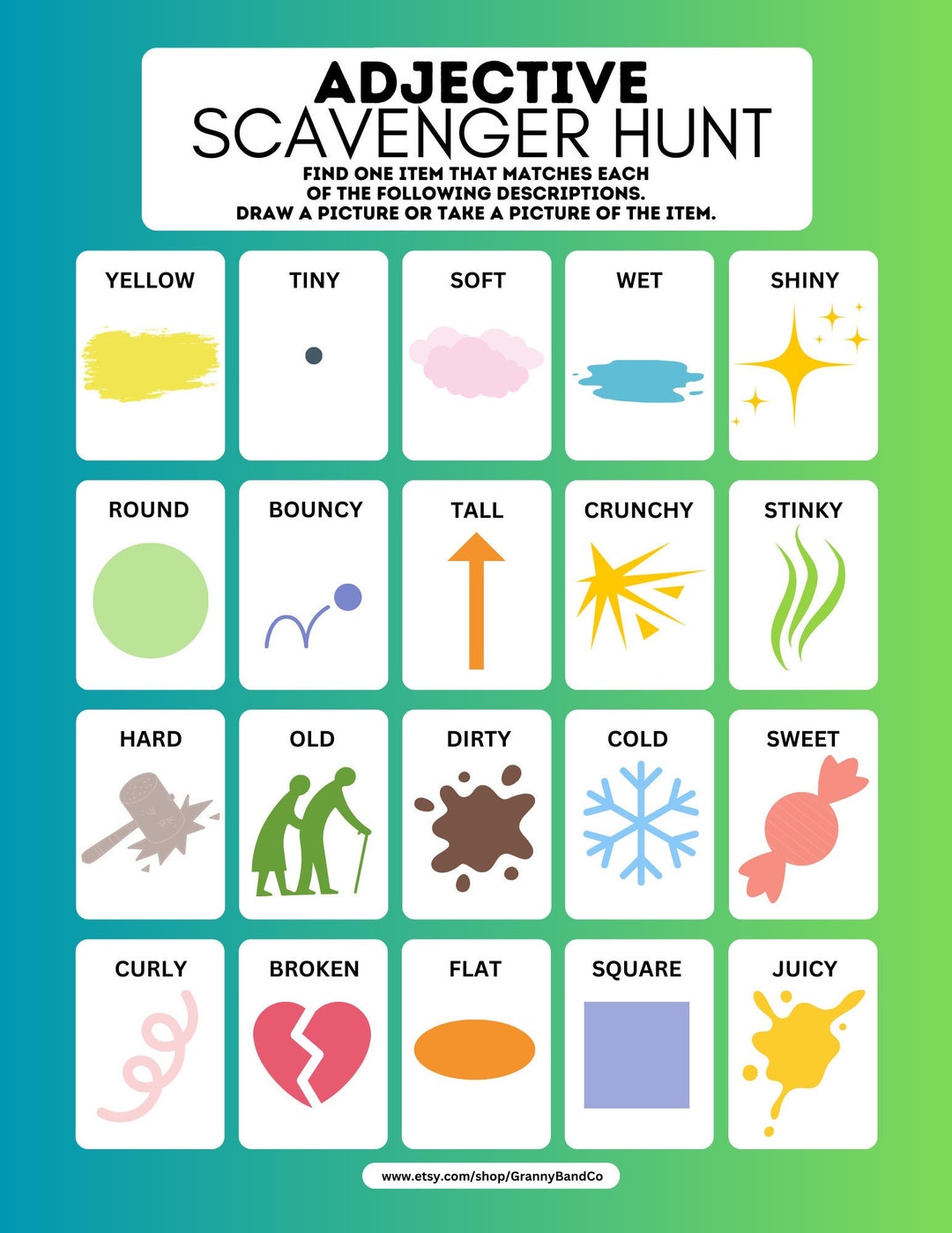 SCAVENGER HUNT PRINTABLE Adjective Kids Outdoor Activity - Etsy