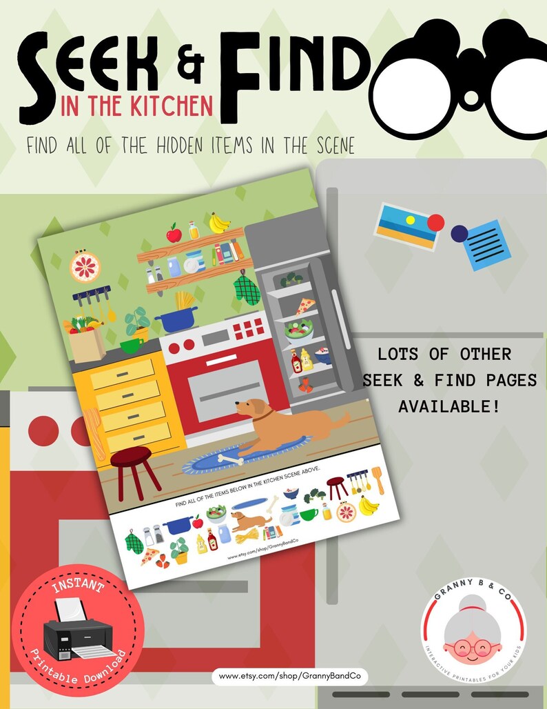 SEEK AND FIND, in the Kitchen, Hidden Picture, Match Game for Kids ...