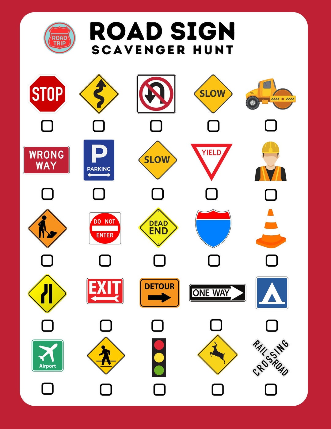 ROAD SIGN Scavenger Hunt Ages 5 - Etsy