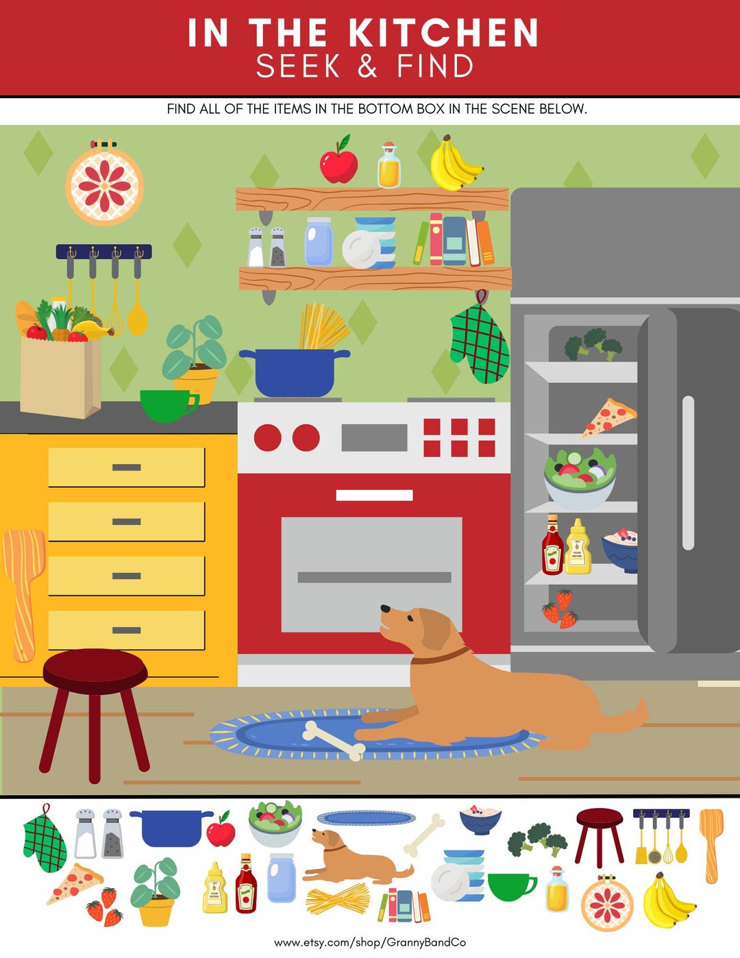 SEEK AND FIND in the Kitchen Hidden Picture Match Game for - Etsy