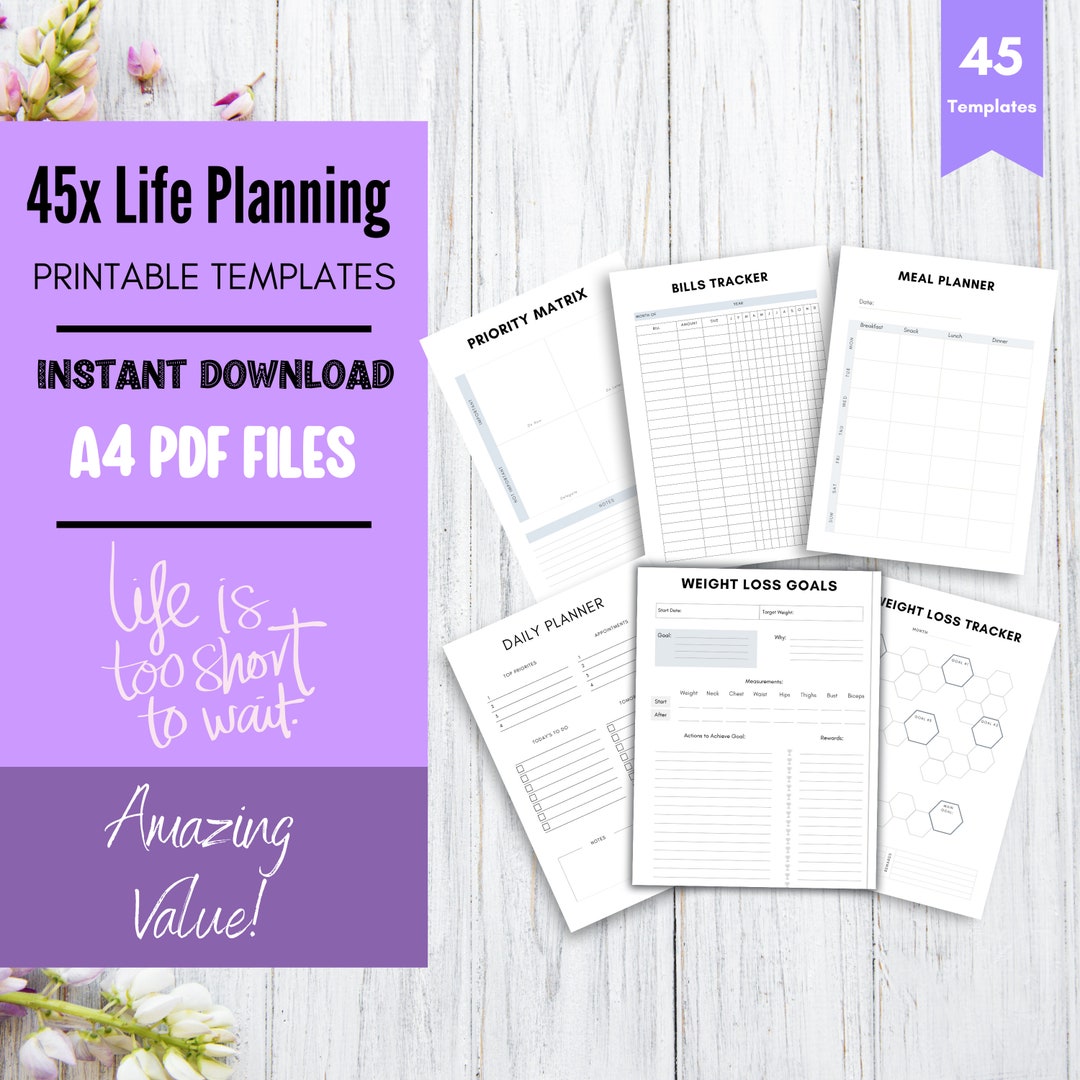 45x Life Planning Templates. Planners, Printable Downloads, Life ...