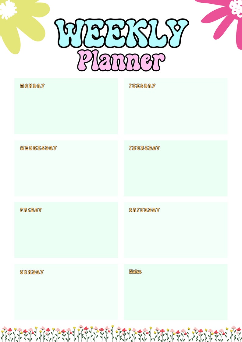 Retro Printable Undated Weekly Planner, Digital Download, Planners ...