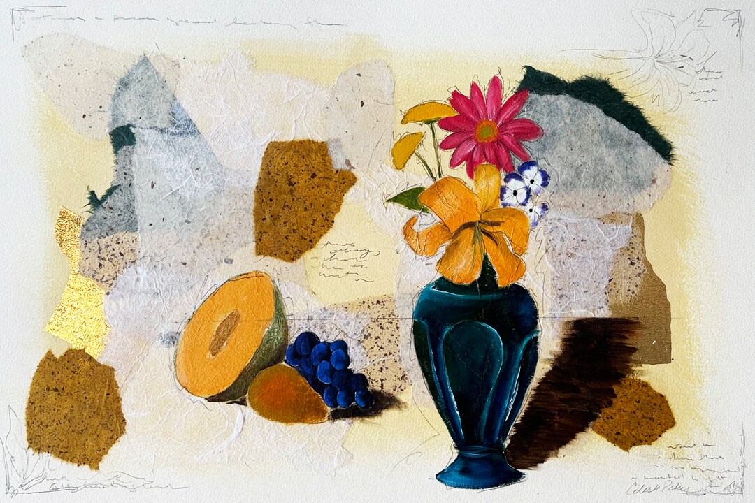 Bright Whimsical Fun Floral Still Life Titled tranquility With Hand ...