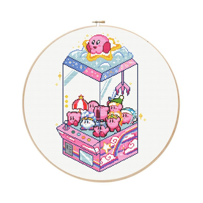 Kirby Plush Claw Machine Cute Retro Gaming Cross Stitch Pattern Digital ...