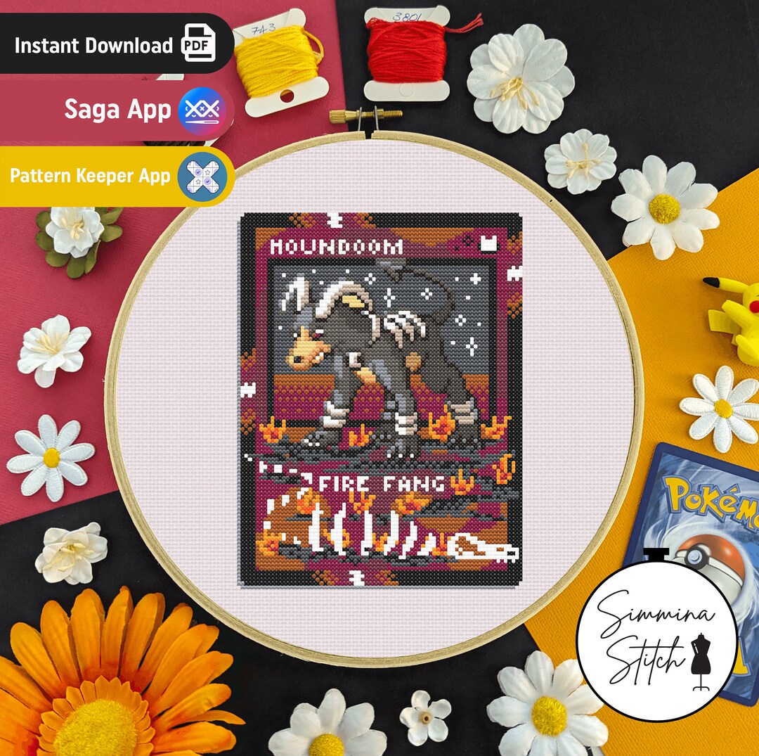 Pokemon Card - Houndoom - Spooky Gaming Cross Stitch Pattern - Digital PDF, Instant Download - Etsy