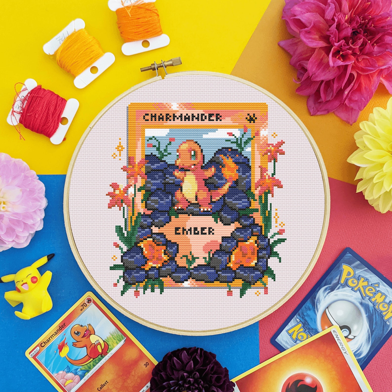 Pokemon Card - Charmander - Cute Cosy Gaming Floral Cross Stitch ...