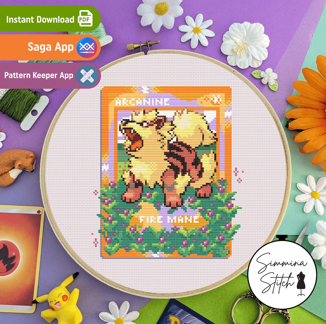 Pokemon Card - Arcanine - Cute Cosy Gaming Floral Cross Stitch Pattern ...