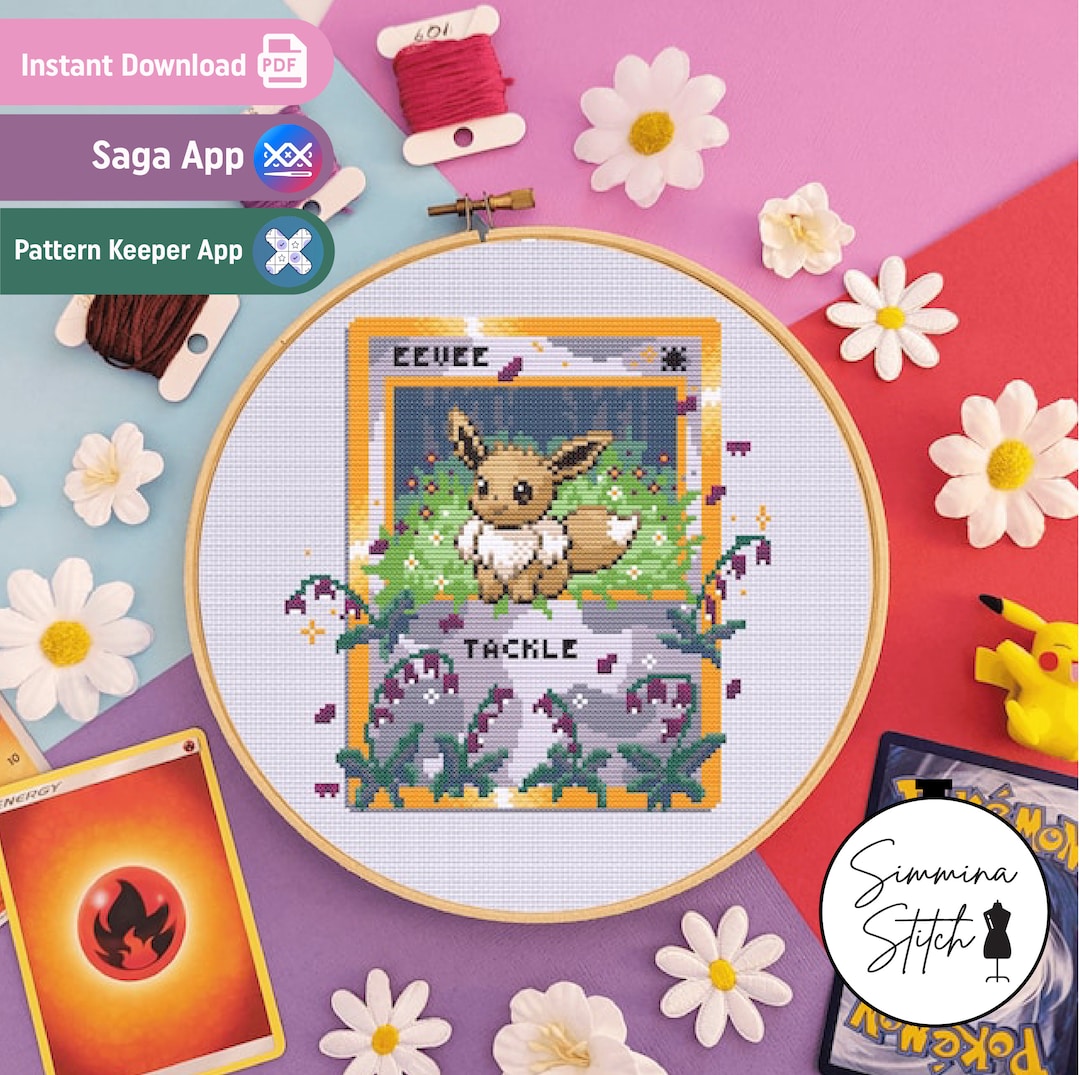 Pokemon Card - Eevee - Cute Gaming Floral Cross Stitch Pattern ...