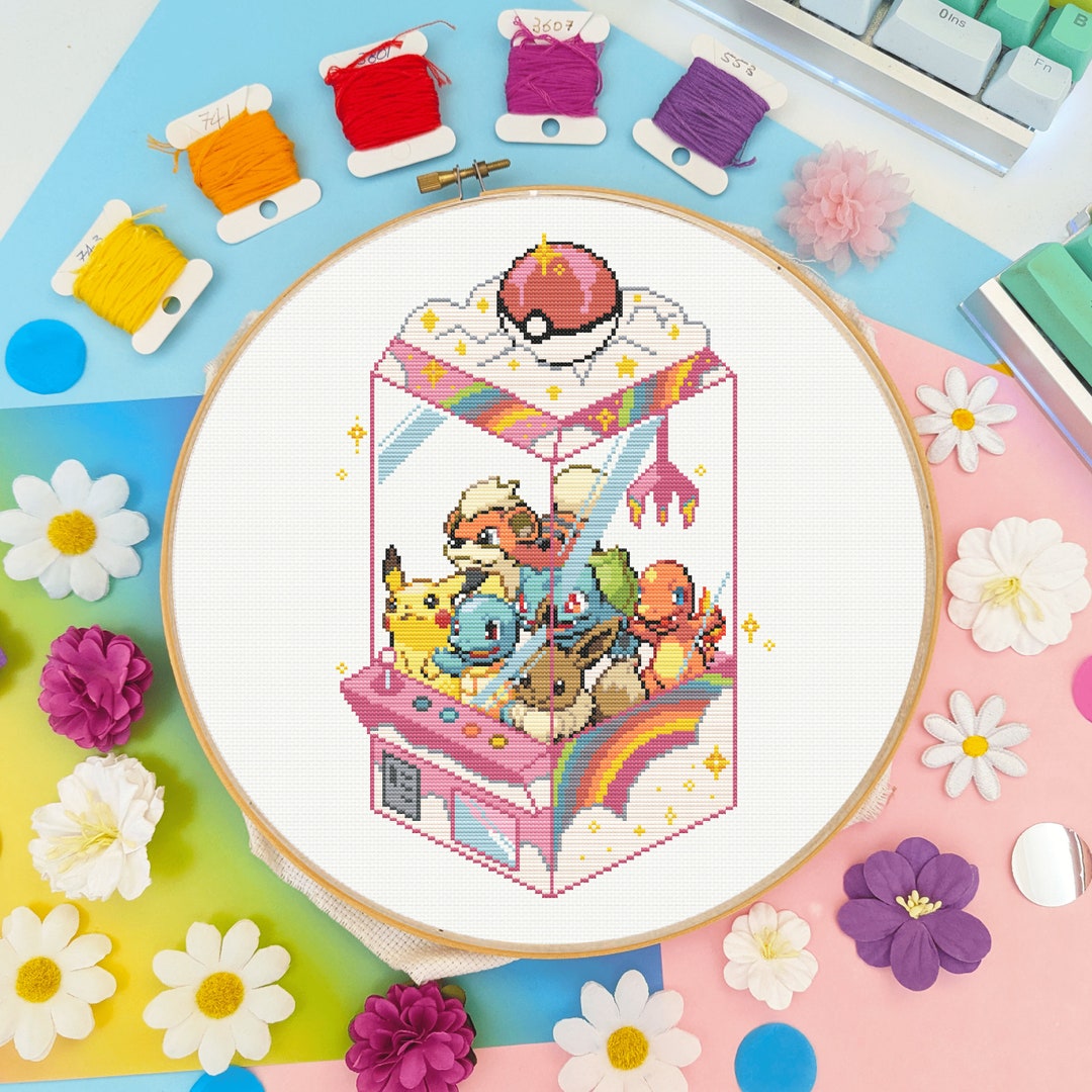 Pokemon Plush Claw Machine Cute Dreamy Pastel Cross Stitch Pattern ...