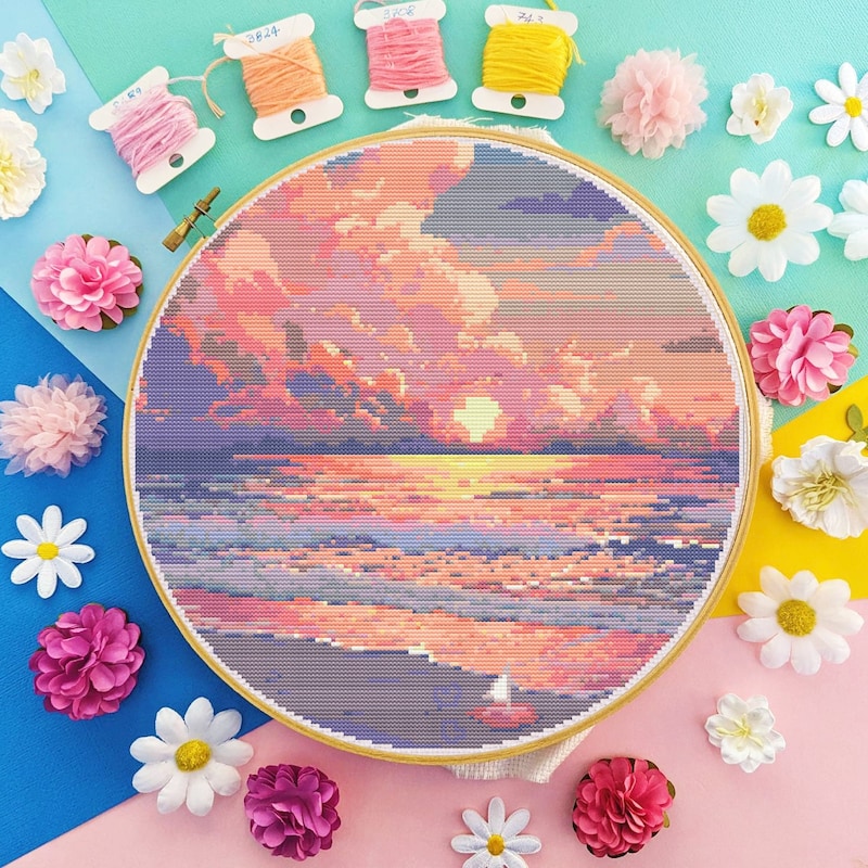 Cross Stitch Sunset - Etsy