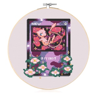 Pokemon Card Mew Cute Cosy Gaming Floral Cross Stitch Pattern Digital ...