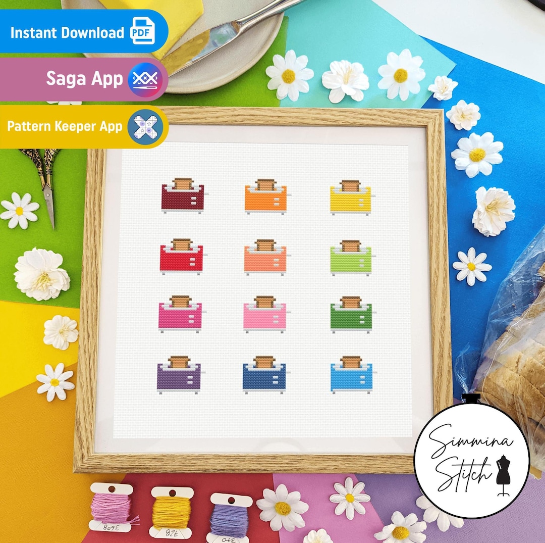 Rainbow Retro Toasters - Modern Artisan Kitchen Cafe Cross Stitch ...
