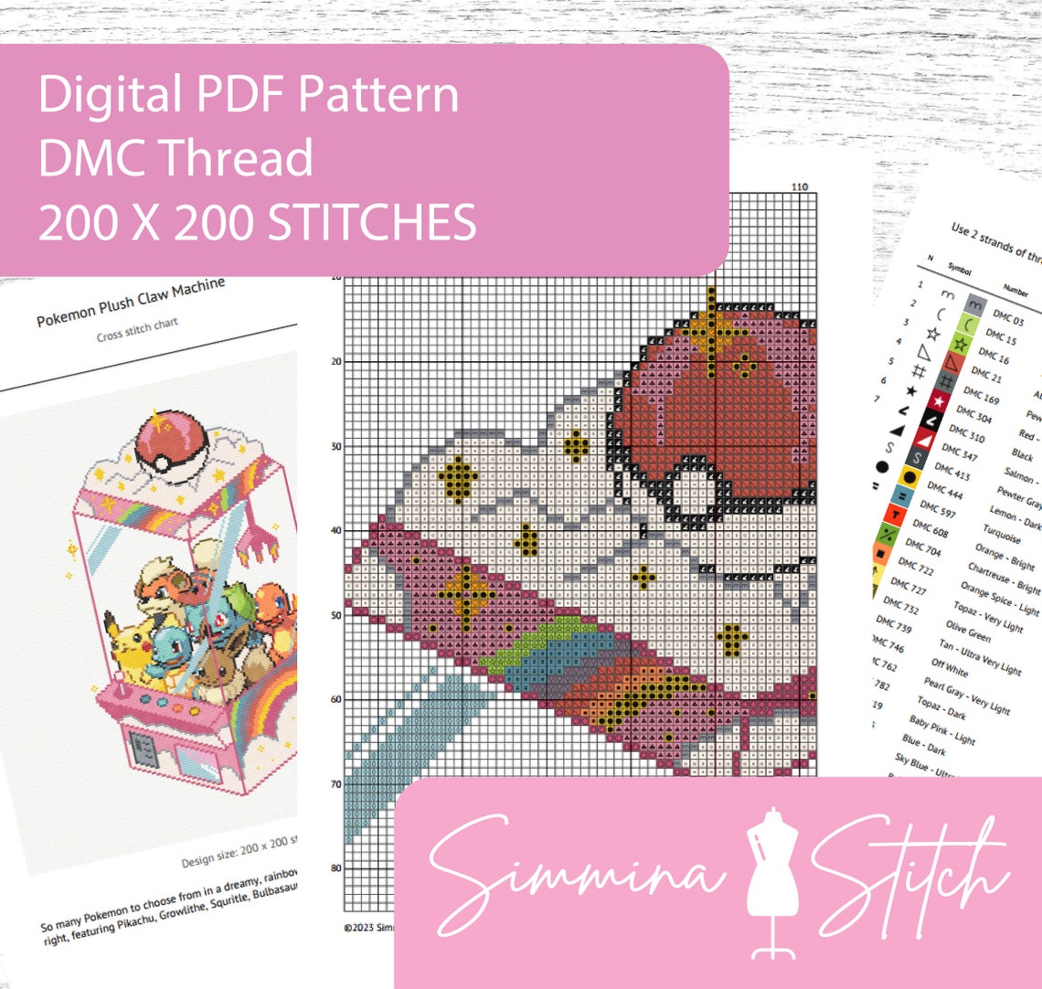Pokemon Plush Claw Machine - Cute Dreamy Pastel Cross Stitch Pattern ...