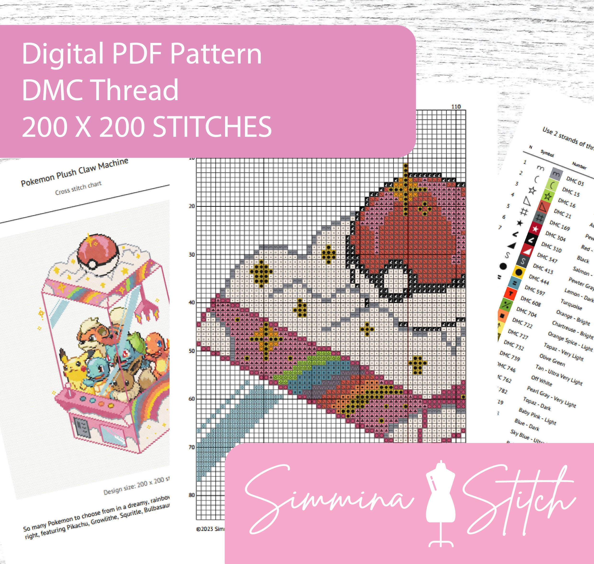 Pokemon Plush Claw Machine - Cute Dreamy Pastel Cross Stitch Pattern ...