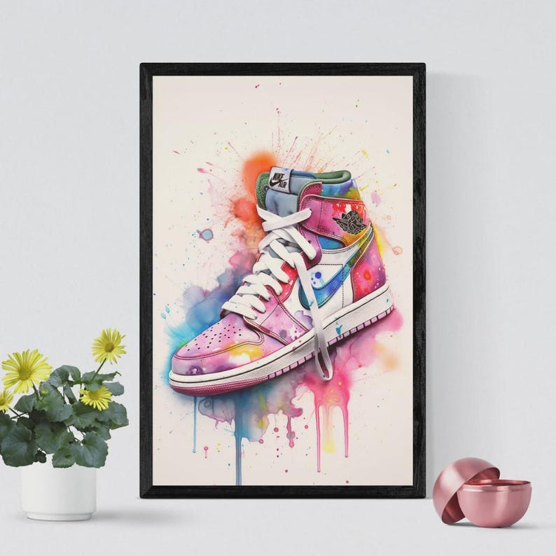 Watercolor Sneaker Art Print – High-top Hypebeast Decor (digital ...