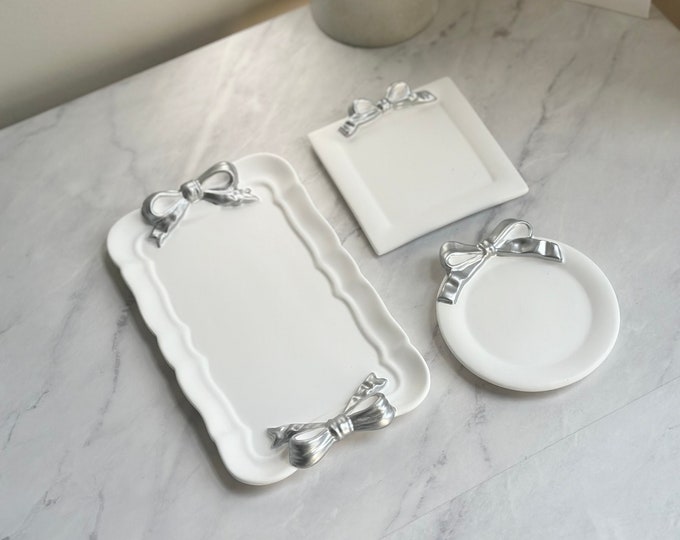 Pink Bow Tray, Jewelry Dish, Bow Ring Holder, Trinket Dishes, Bow Decor ...