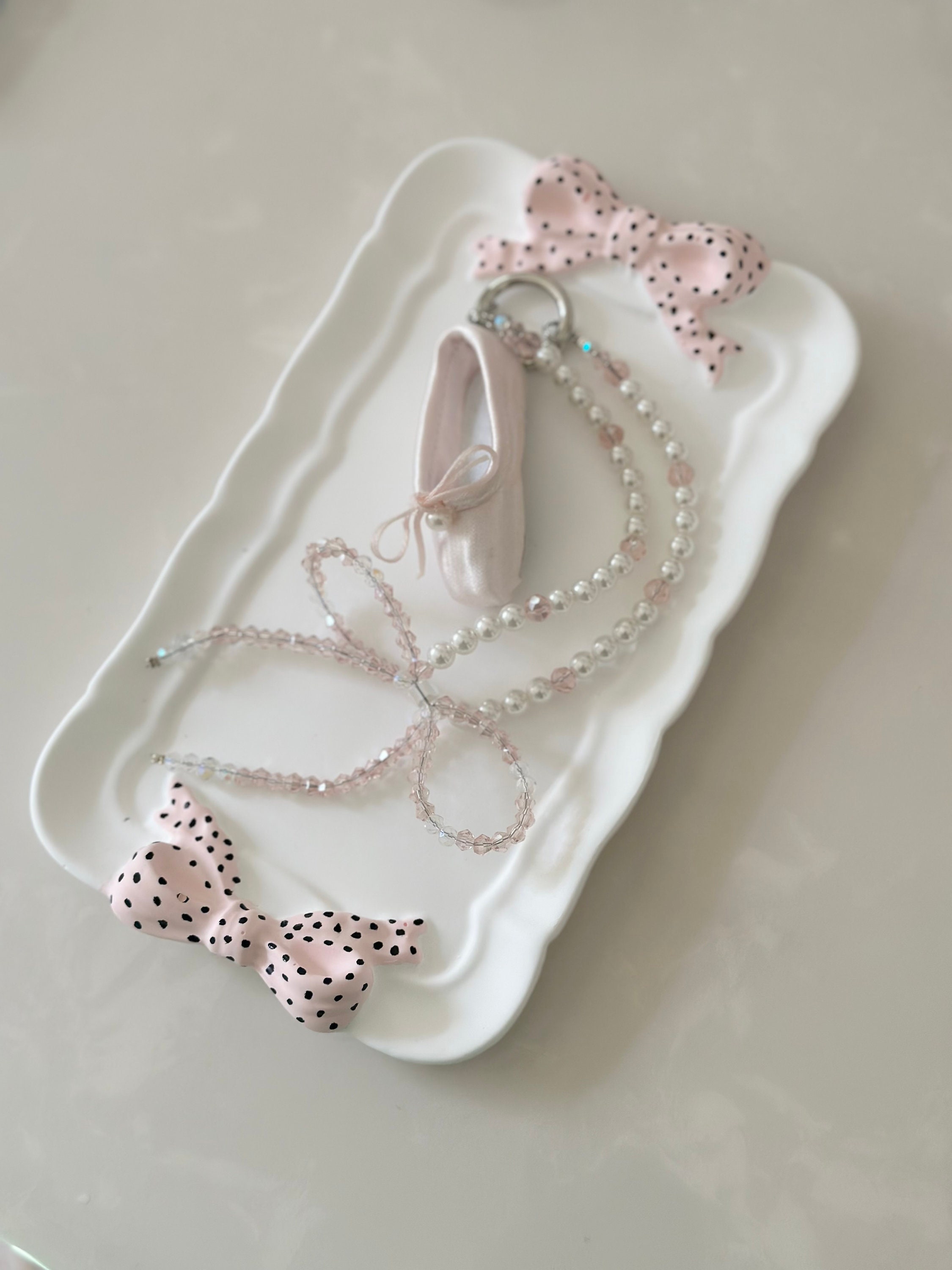 Black Dots Pink Bow Tray, Jewelry Dish, Bow Ring Holder, Trinket Dishes ...