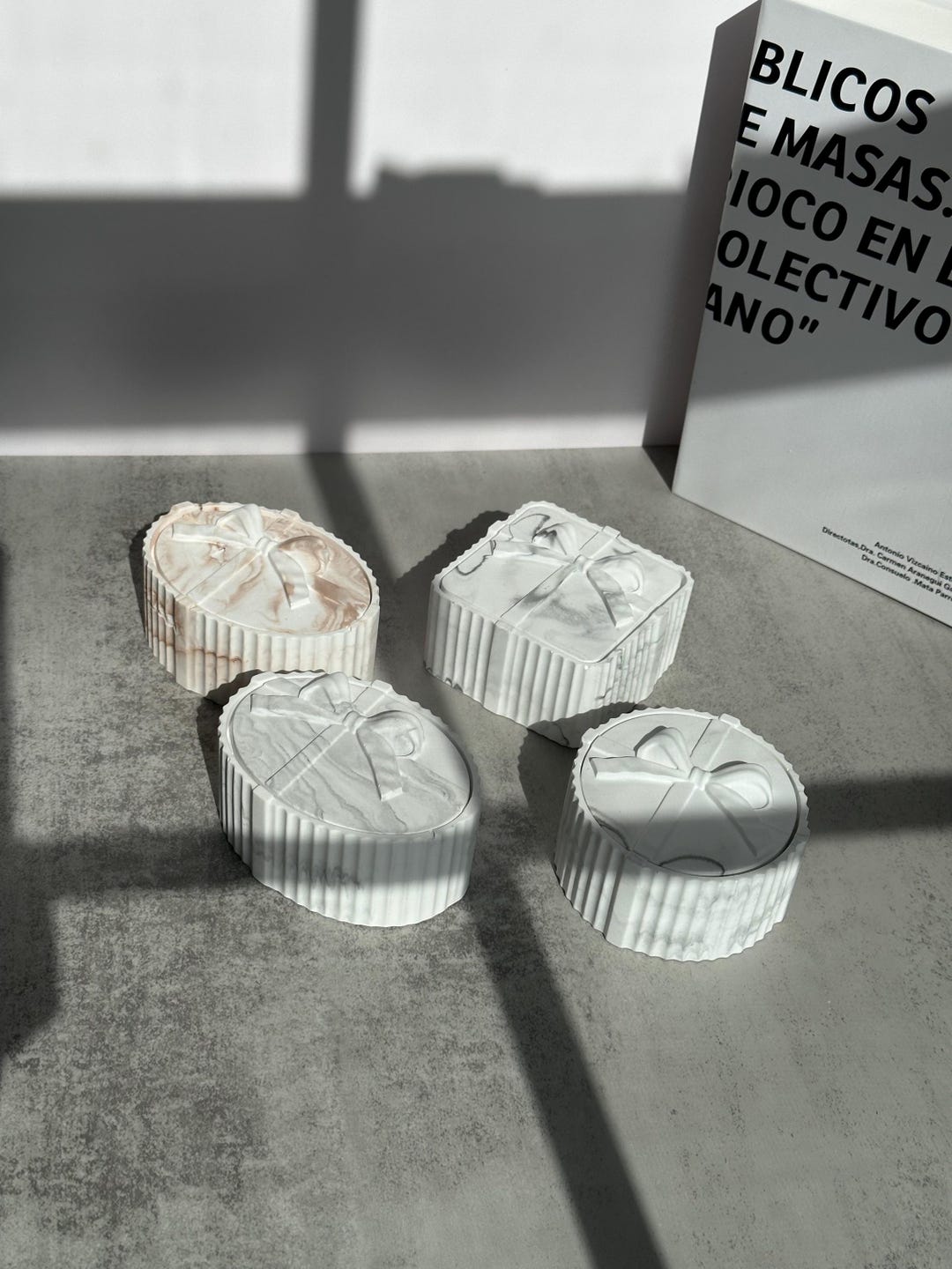 Marble Bow Coquette Jewelry Box, Bow Trinket Box, Ring Box, Ribbed ...