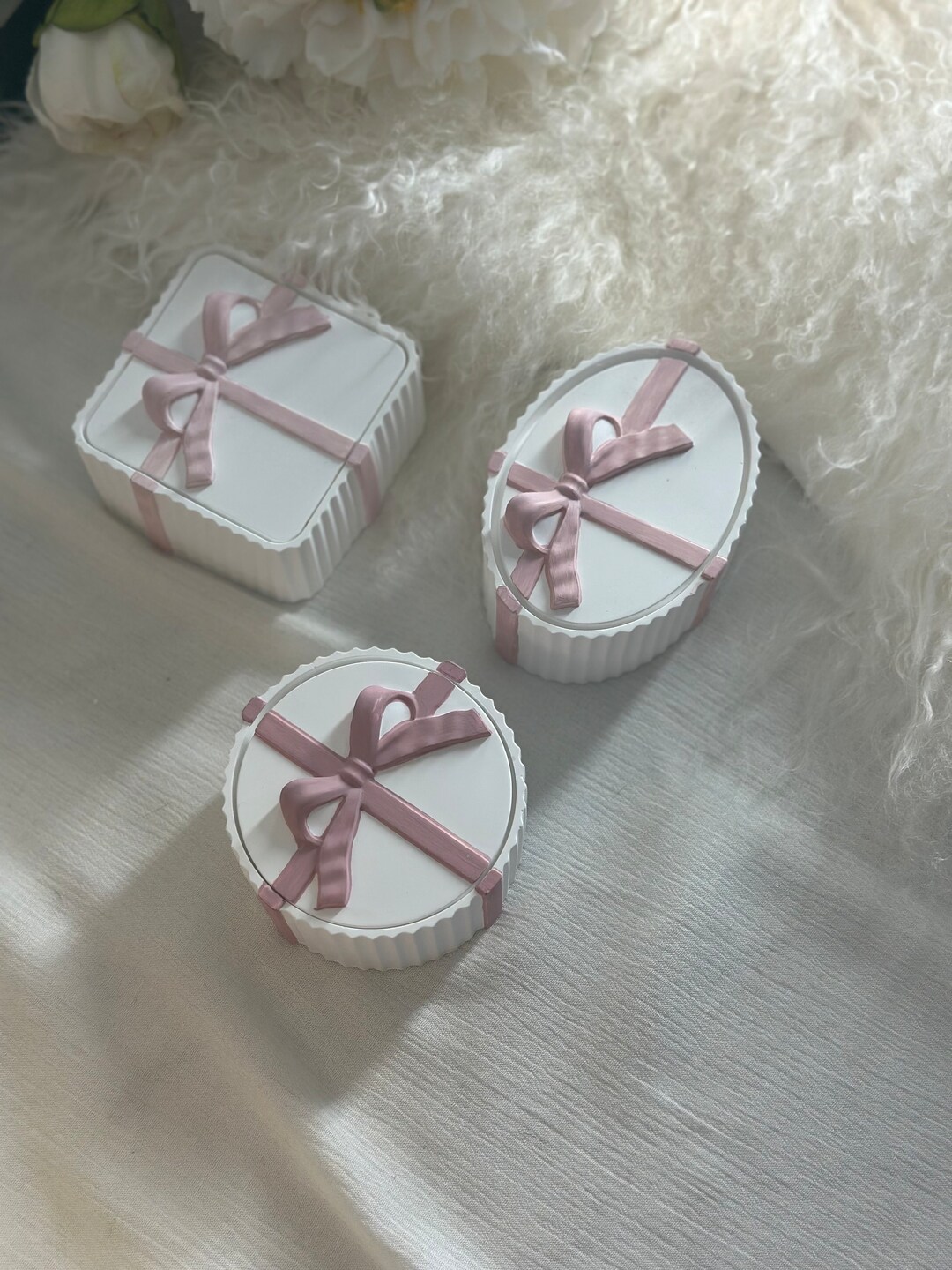 Pink Bow Coquette Jewelry Box, Bow Trinket Box, Ring Box, Ribbed ...