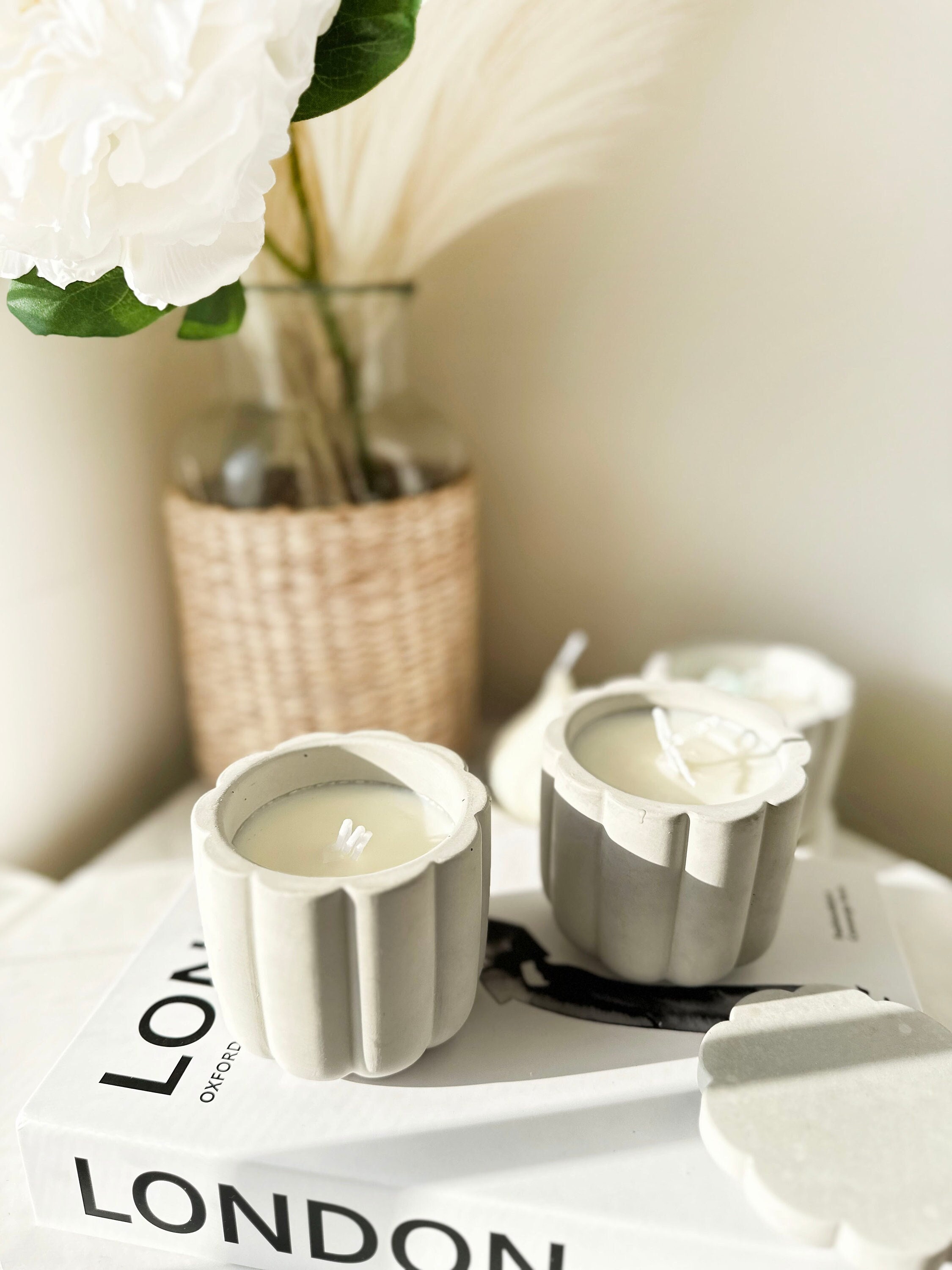 Scallop-shaped Concrete Soy Candle, Flower Concrete Soy Candle, Cement ...