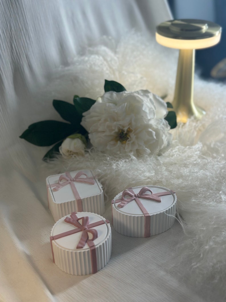 Pink Bow Coquette Jewelry Box, Bow Trinket Box, Ring Box, Ribbed ...