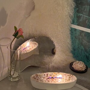 Pink Fire Glass Candle, Concrete Bowl, Wood Wick, Hotel Scent - Etsy