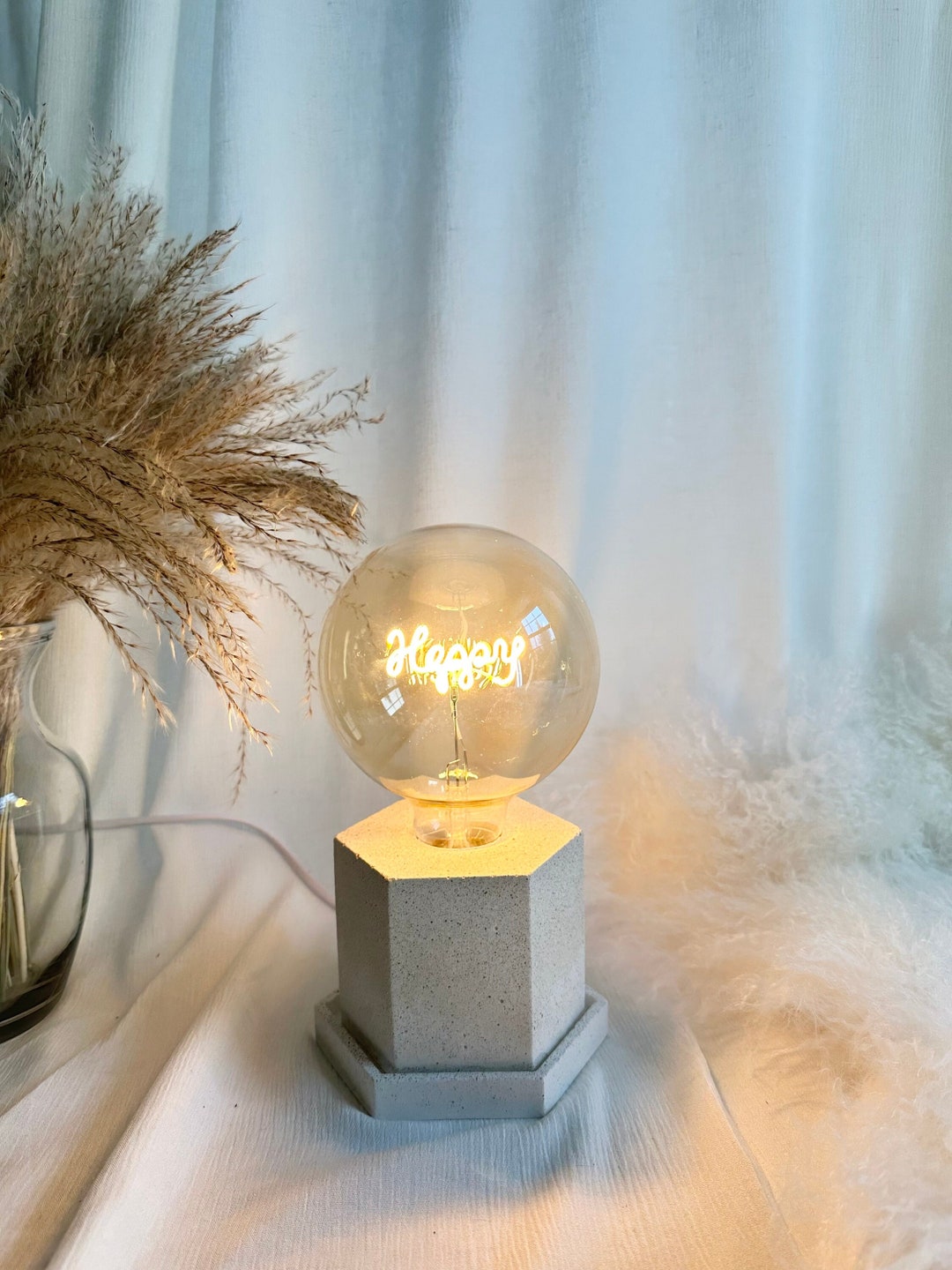 Happy Bulb Table Lamp, Hexagon Stone-like Lamp, Handmade Lamp, Table ...