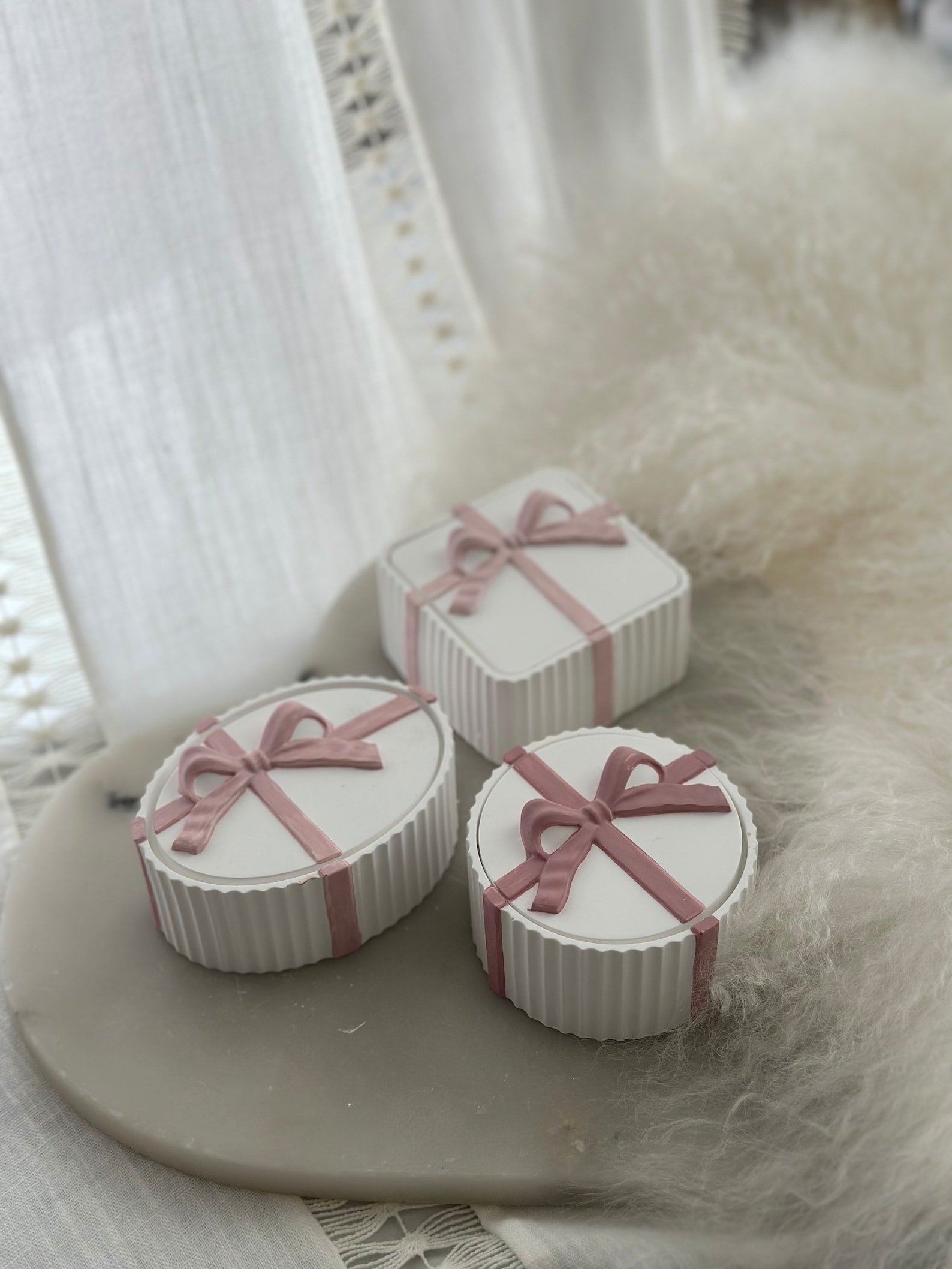 Pink Bow Coquette Jewelry Box, Bow Trinket Box, Ring Box, Ribbed ...