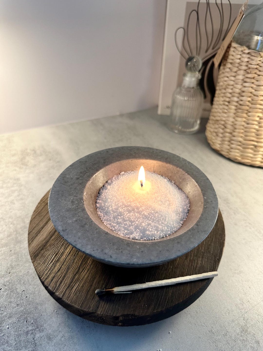 Wide Rim Sand Wax Candles, Concrete Bowl, Hotel Scented Candles, Powder ...
