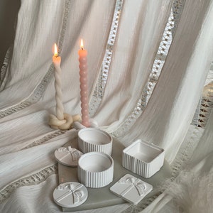 Bow Coquette Jewelry Box, Bow Trinket Box, Ring Box, Ribbed Storage Jar ...