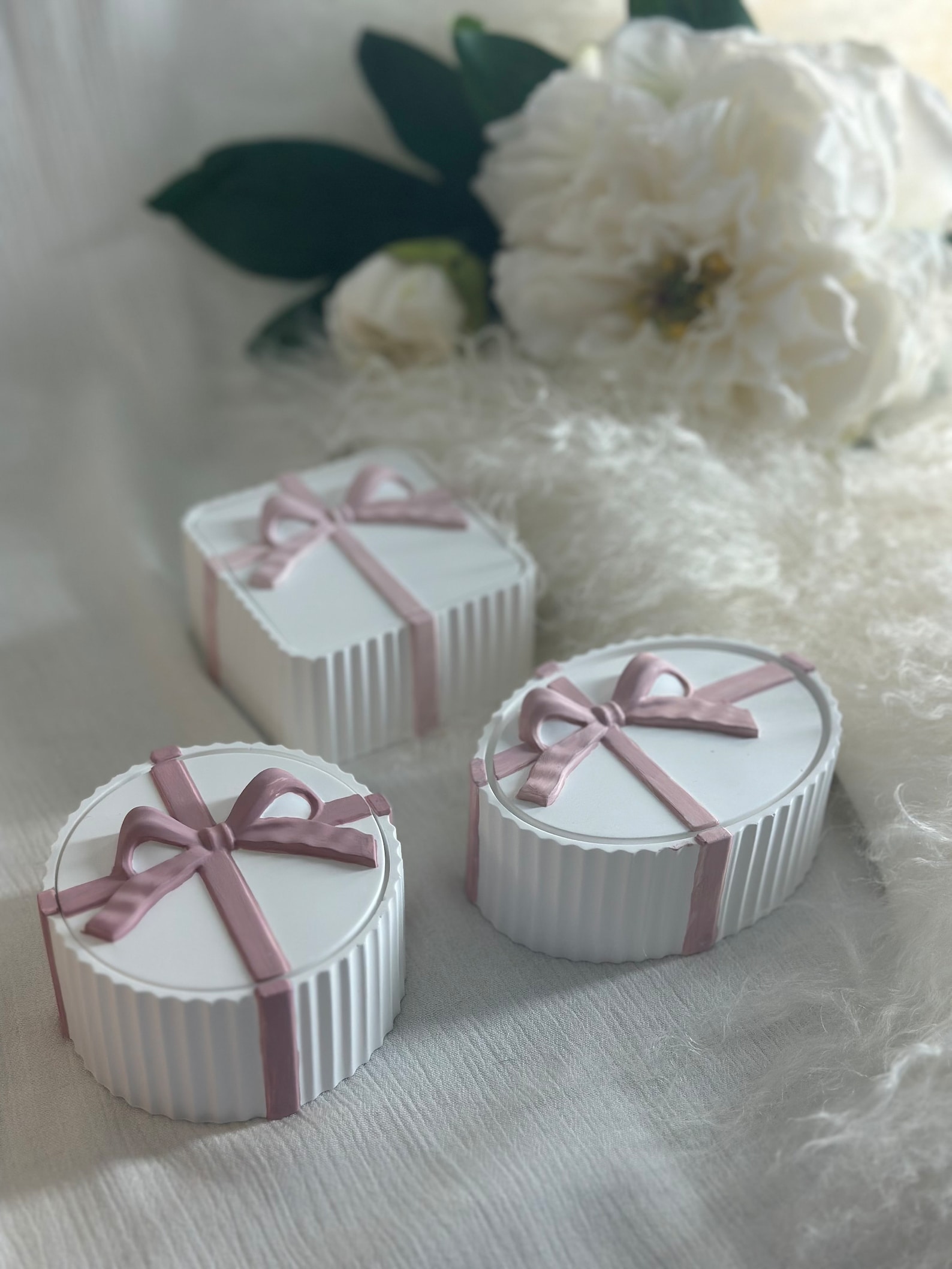 Pink Bow Coquette Jewelry Box, Bow Trinket Box, Ring Box, Ribbed ...