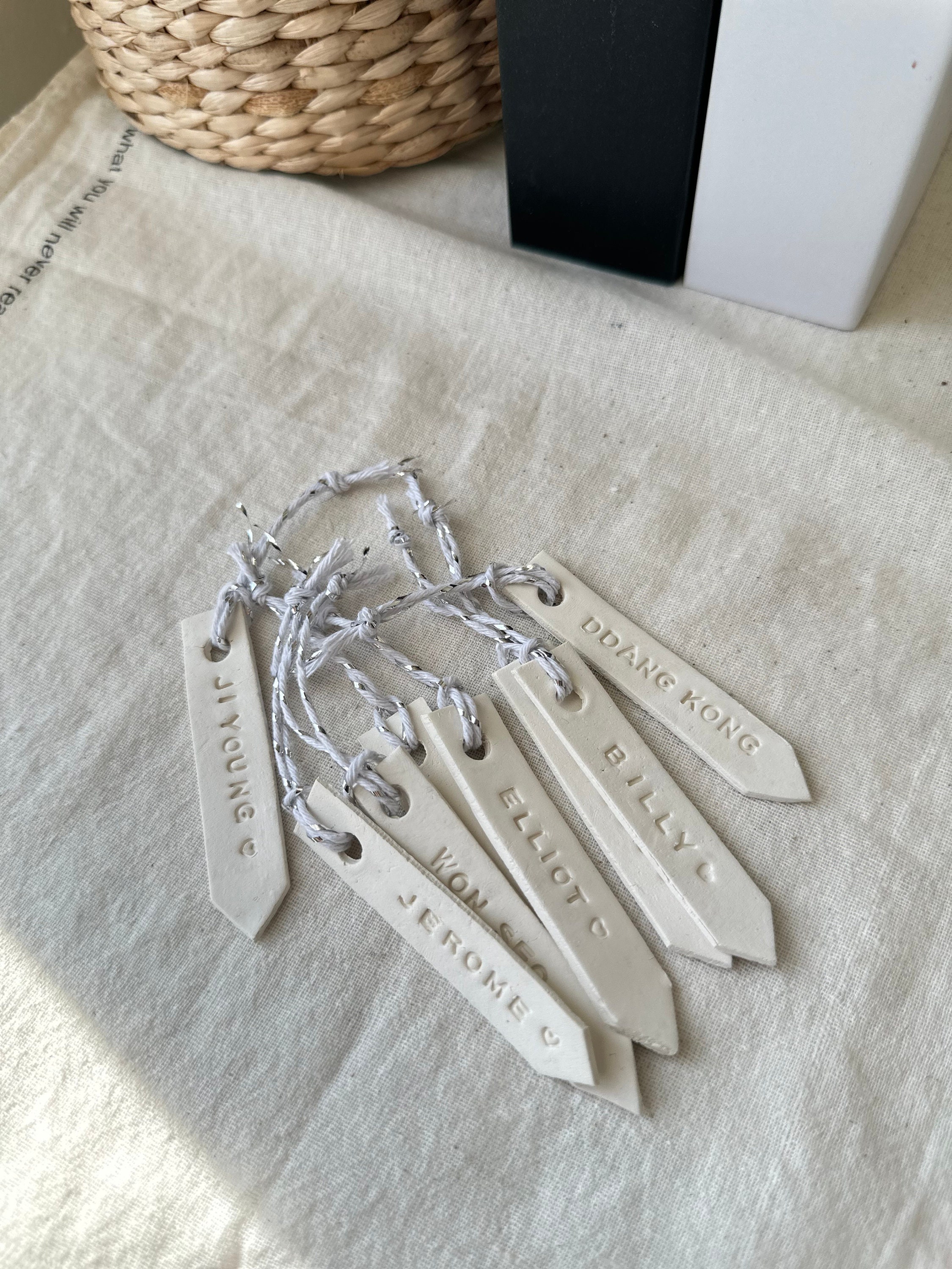 Custom Clay Name Tag, Personalized Name Tags, Wine Gift Tags, Holiday ...